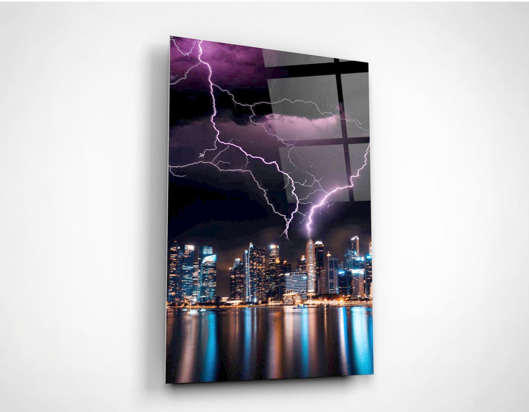 Lightning Struck Wall Art, Dark Sky Canvas Print, Stormy Night Painting ...