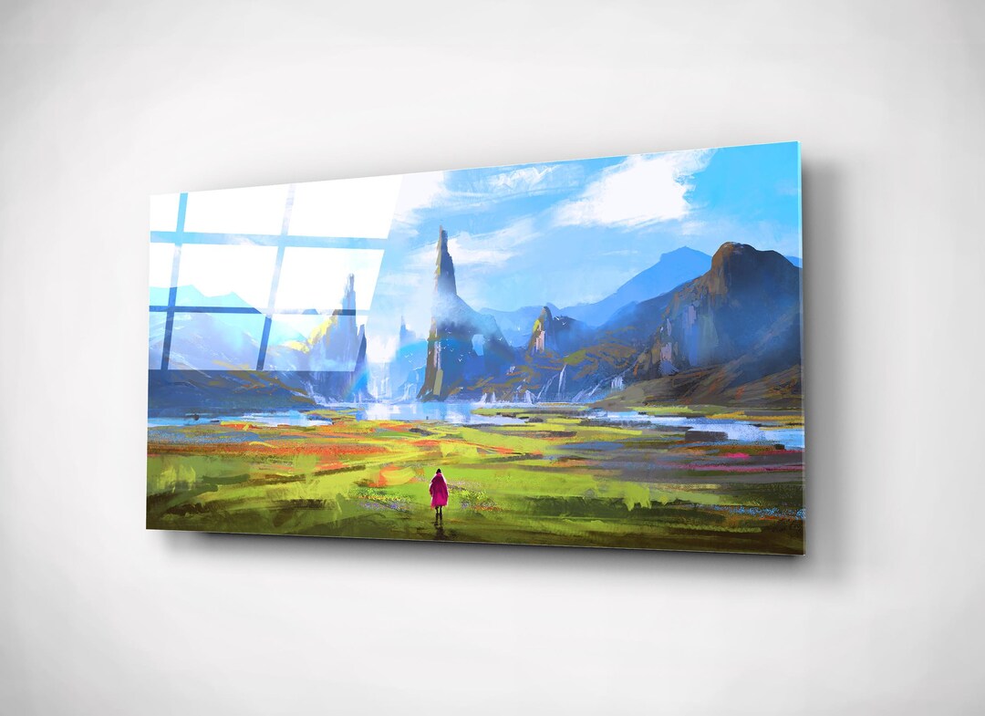 Game World Wall Art Panorama Painting, Digital Mountain Landscape Art ...