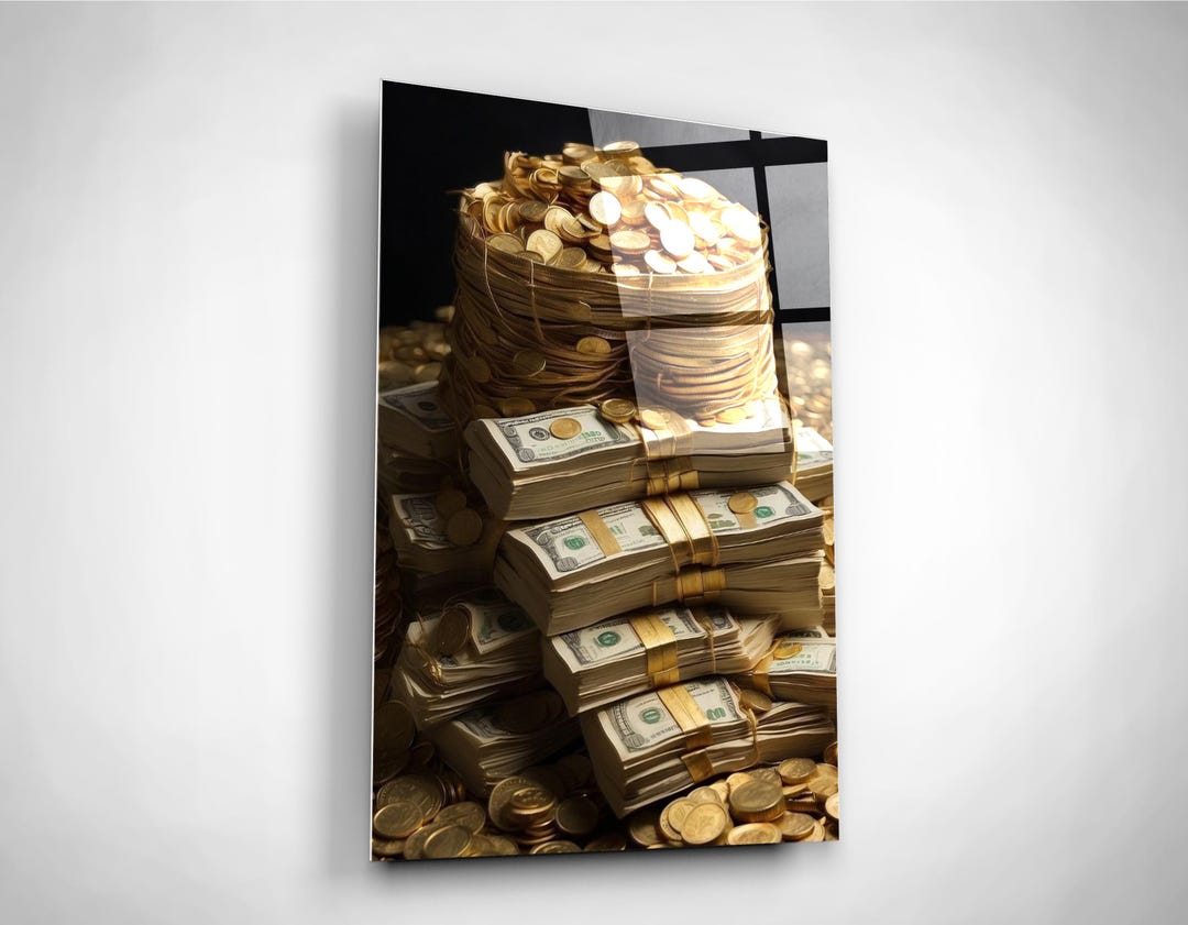 Gold Money Wall Art, Glass Poster, Contemporary Home Decor, Wealth Wall ...