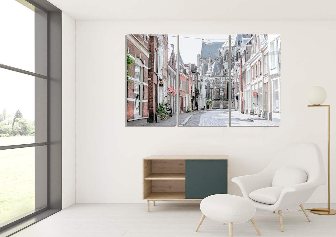 Netherlands Wall Art, City Life Painting, Antique Town Alley, Sidewalk ...
