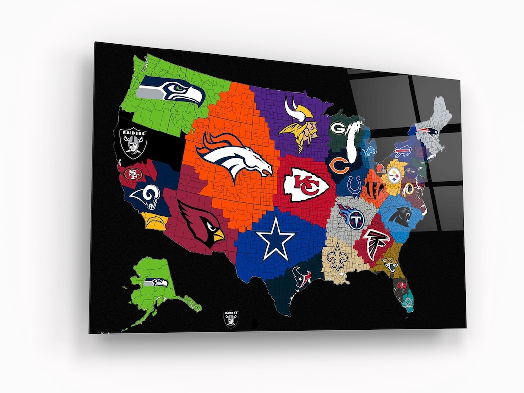 Football Teams Map Wall Art, Premium American Football Player Gift ...
