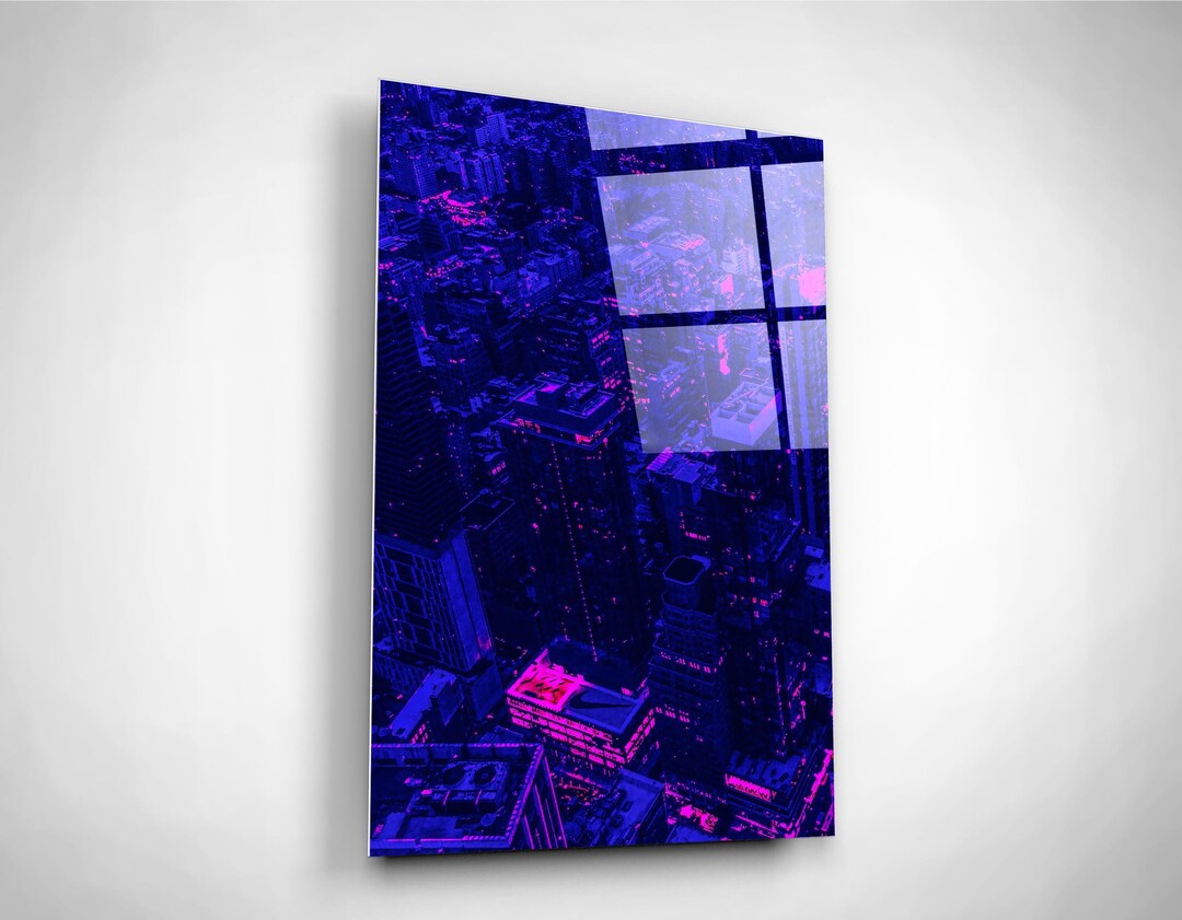 Vaporwave City Wall Art, Night Cityscape Painting, Glass Trendy Game ...