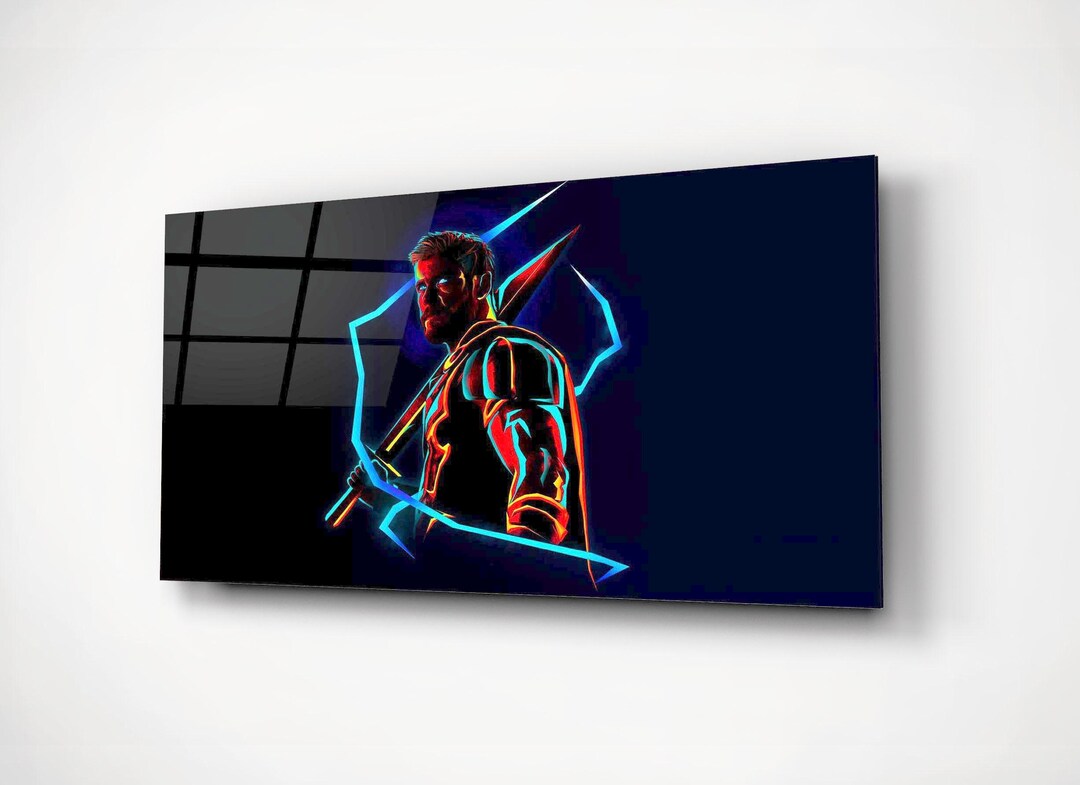Thor Neon Glass Painting, Avengers Superhero Wall Art - Etsy