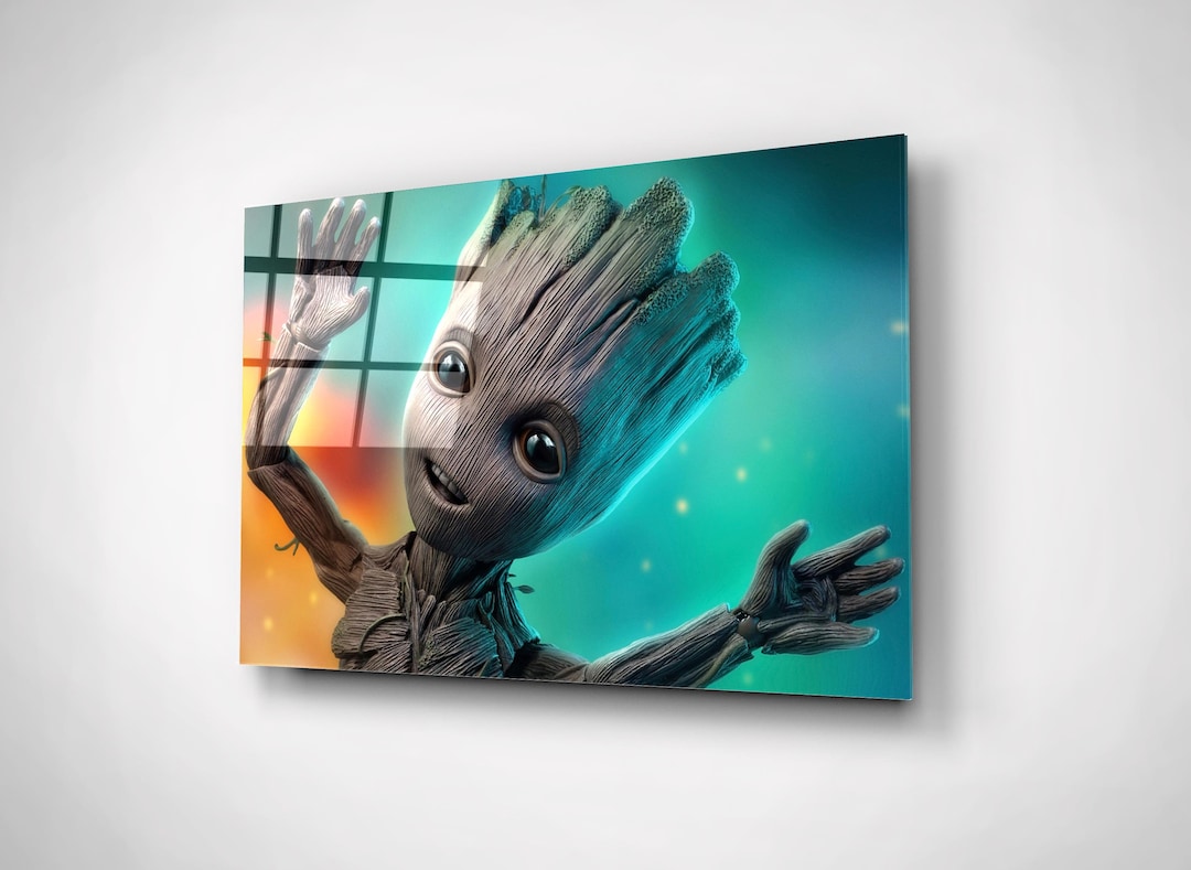 Groot Wall Art, Glass Print, Guardians of the Galaxy Wall Art, Cute ...