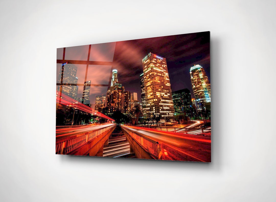 Night City Life Wall Art, Glass Printing, Downtown Race Roads, Cityscape View, Modern Business ...