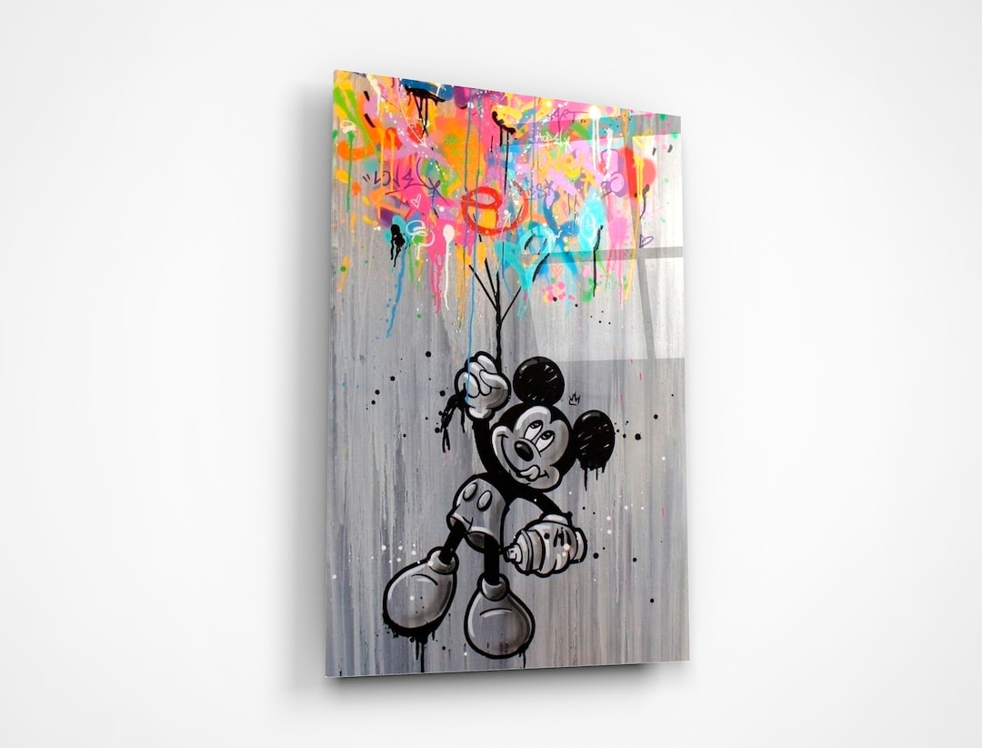 Funny Mickey Mouse Wall Art, Glass Printing, Artist Gift, Funky Urban ...