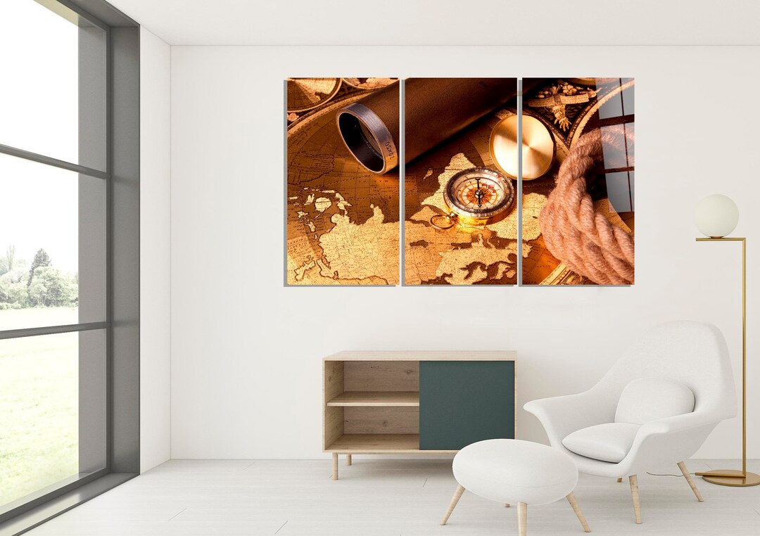 Compass Wall Art, Large Glass Print, Old Orientation Instruments ...
