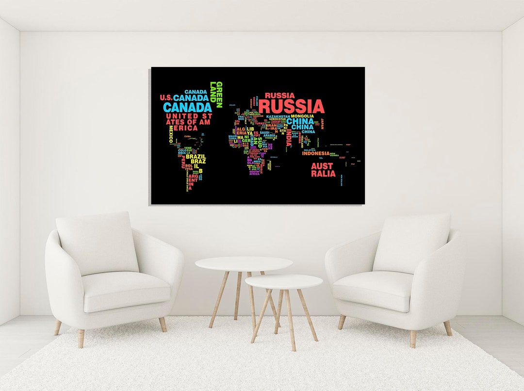 Educational Country World Map Wall Art, Countries Names Map, Home ...