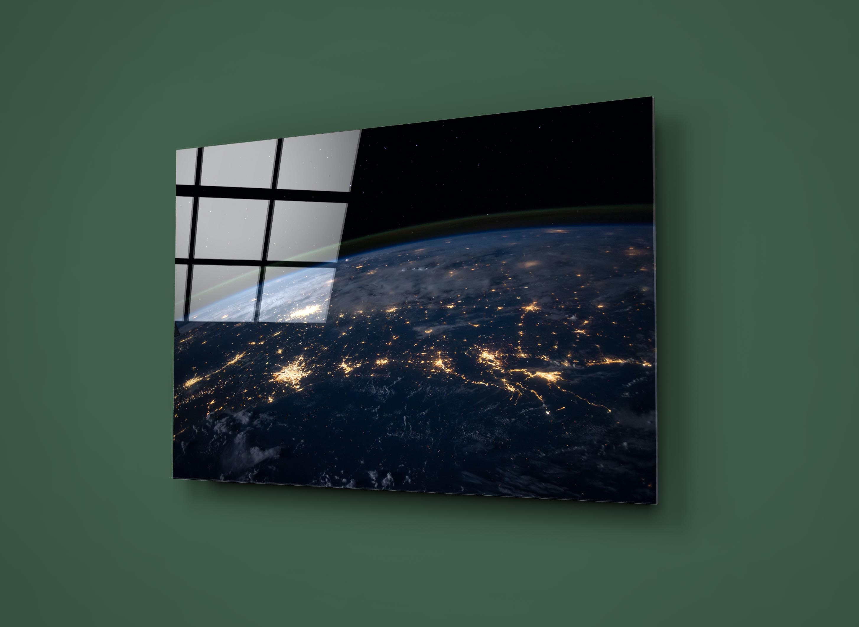 Satellite Print Glass Planet Earth Wall Art Night City - Etsy