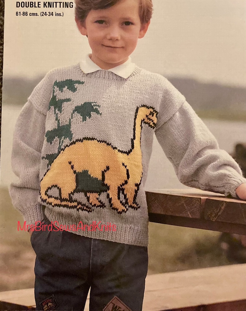 Dinosaur Sweater Knitting Pattern: Vintage Double Knit (instant ...