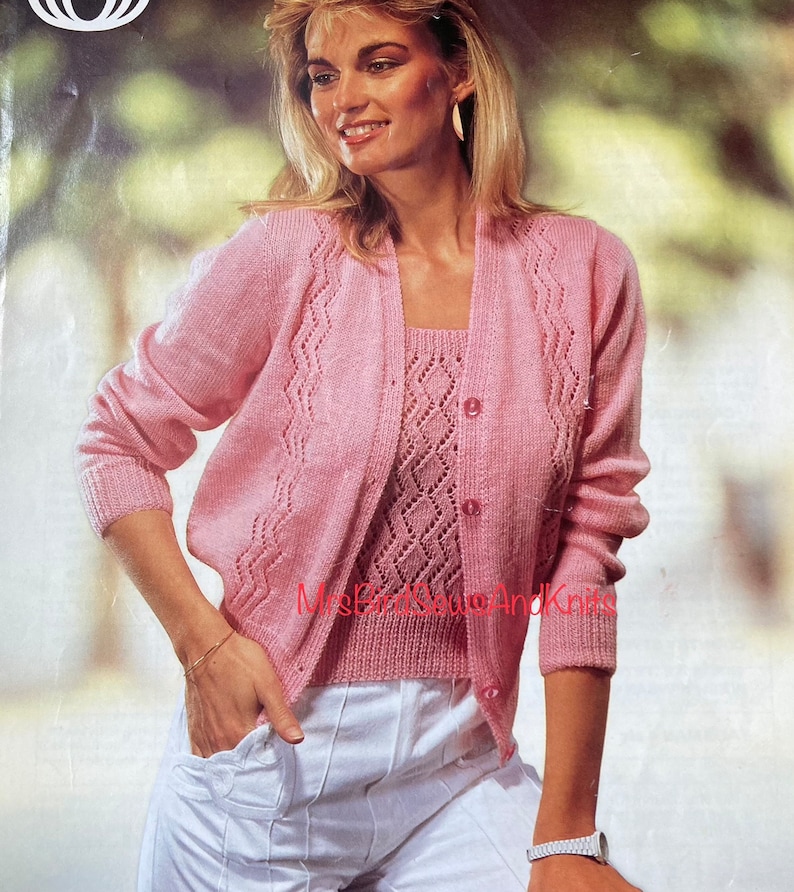 Vintage Knit Twin Set Pattern: Ladies Cardigan & Top (32-42 Inch ...