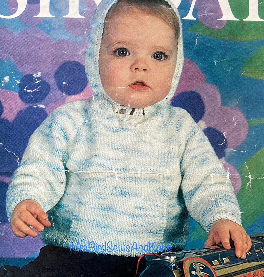 Hooded Sweater Jumper to Knit in Double Knit Yarn for Sizes 20-22inch ...