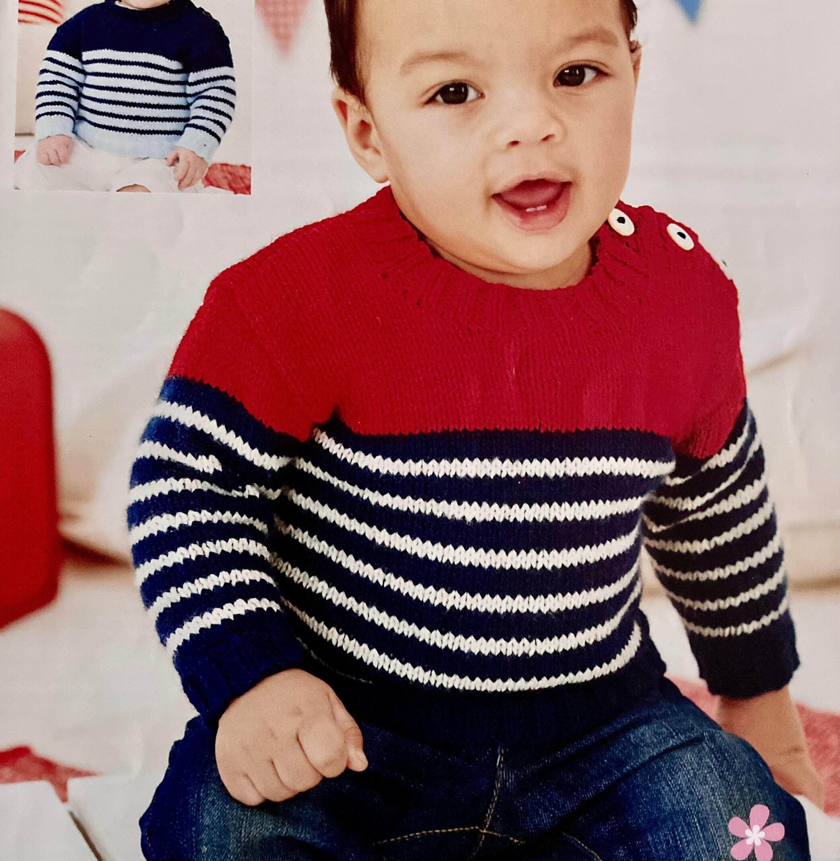 Roll Neck or Crew Neck Striped Sweater to Knit Using Double Knit Yarn ...