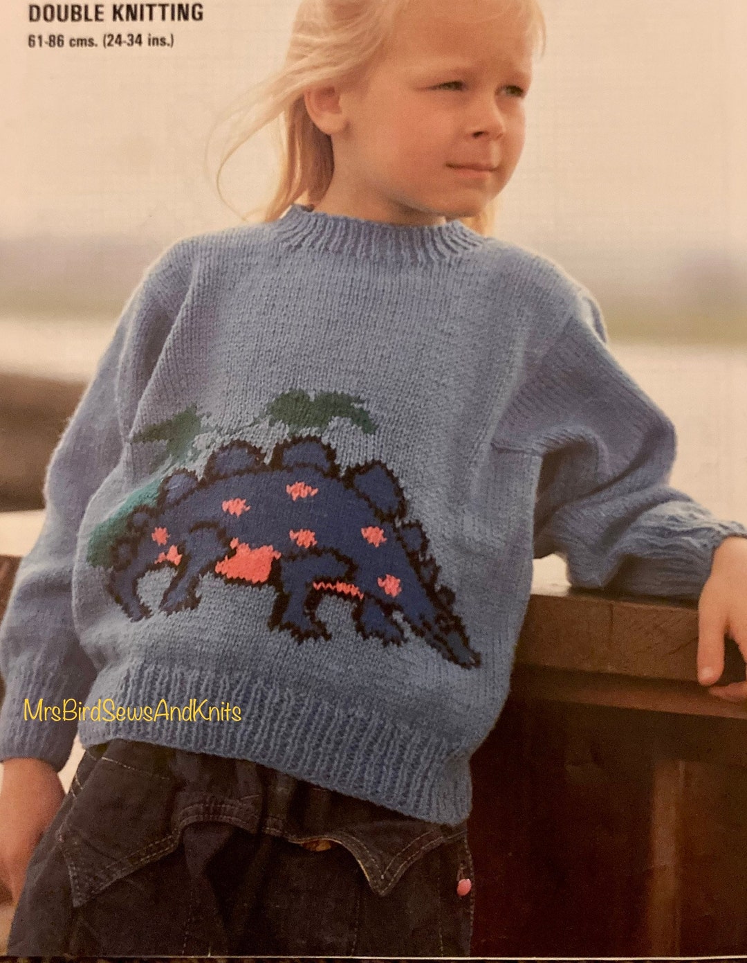 Vintage Dinosaur Sweater Knitting Pattern: Double Knit, Sizes 24-34 ...