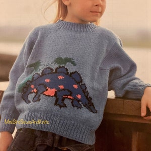 Vintage Dinosaur Sweater Knitting Pattern: Double Knit, Sizes 24-34 ...