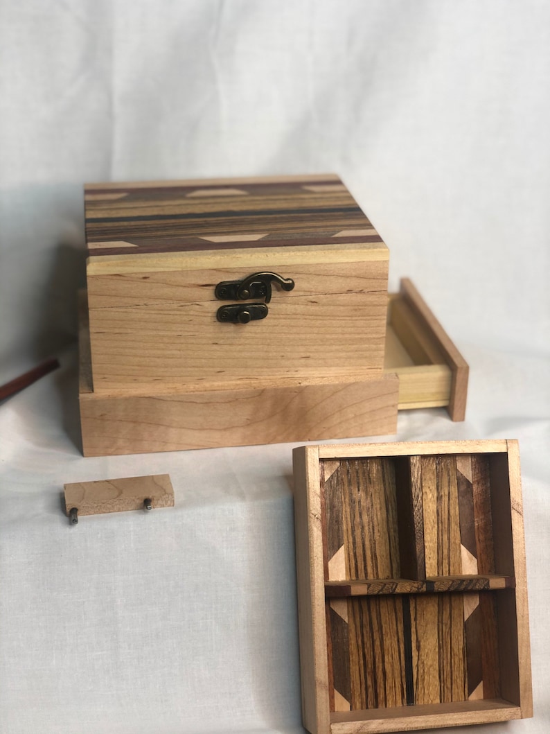 Maple Hidden Drawer Box with zebra wood | Etsy