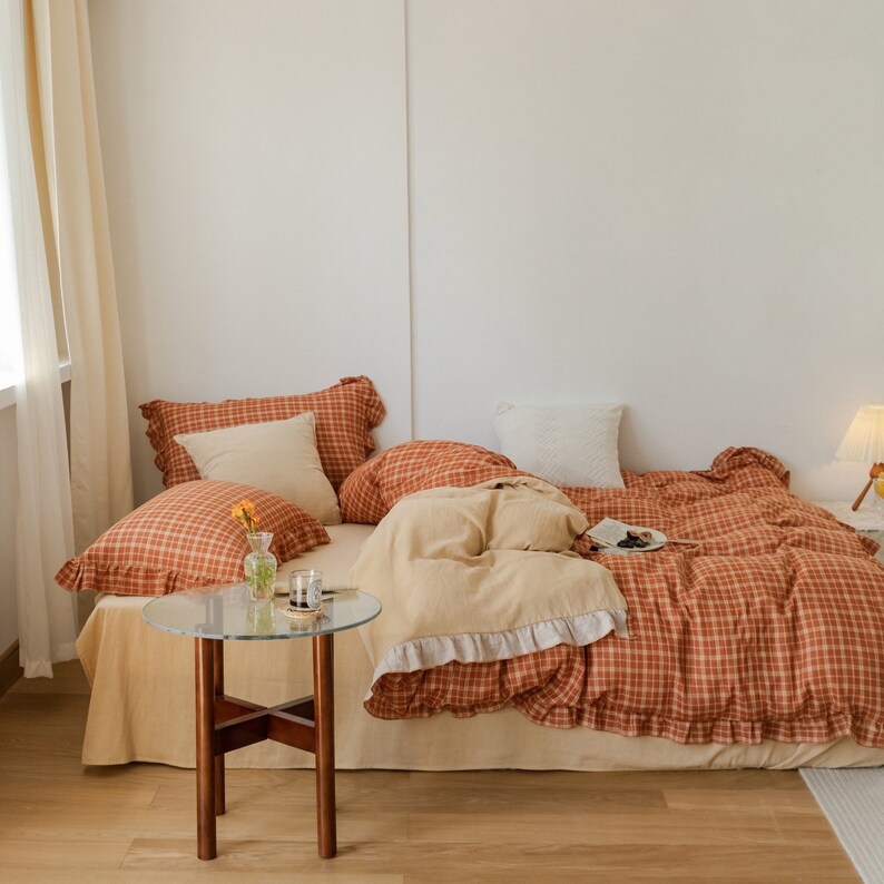 Purple Plaid Ruffle Bedding Set Purple PLAID DOUBLE SIDED - Etsy