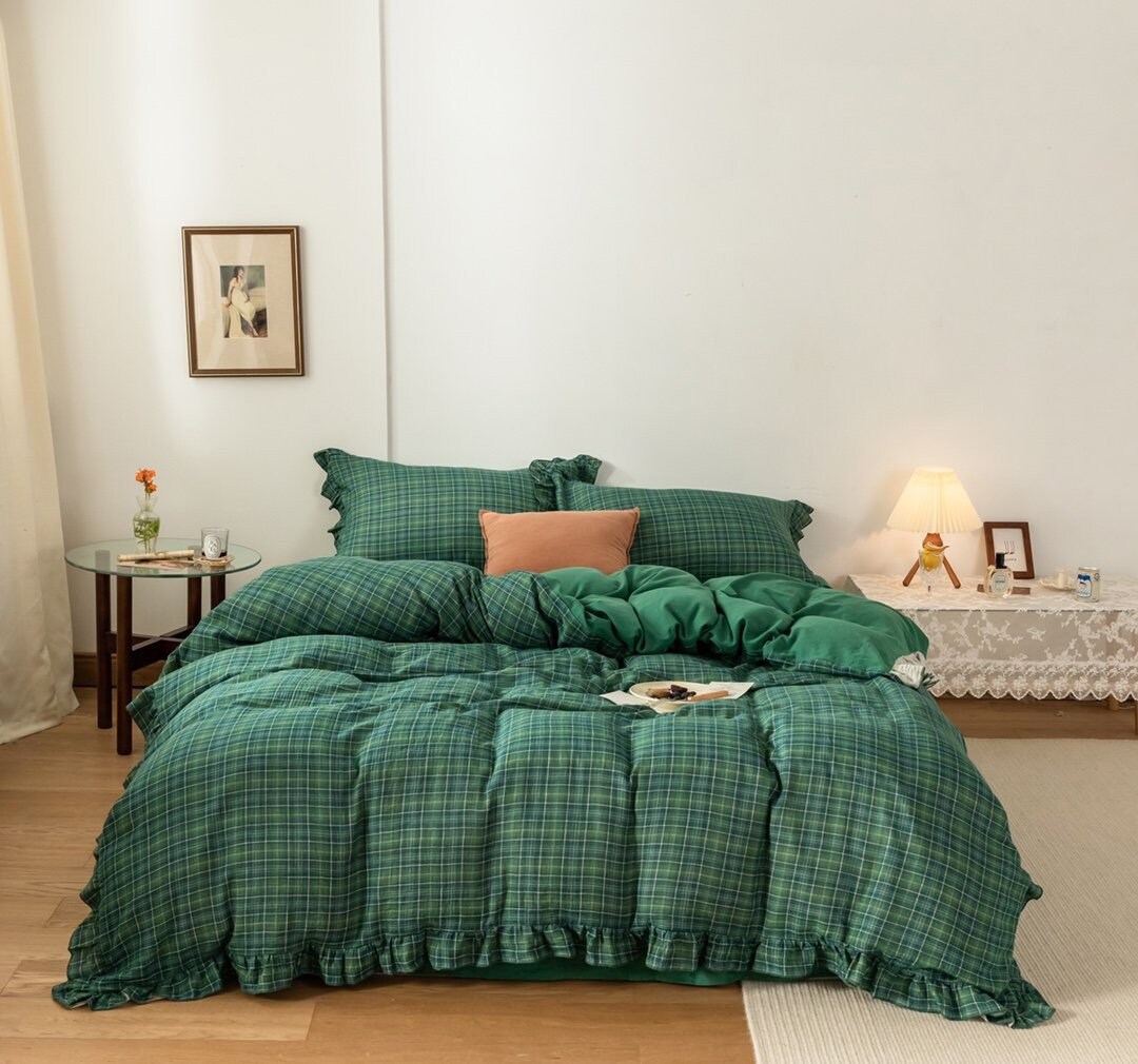 Purple Plaid Ruffle Bedding Set Purple PLAID DOUBLE SIDED - Etsy