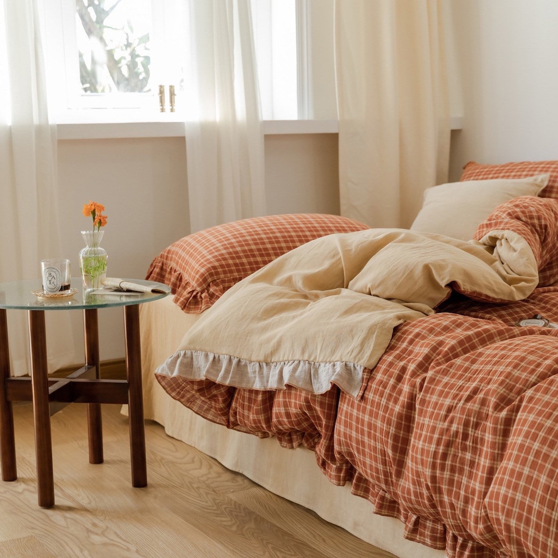 Ever Lasting Burnt Orange Plaid Ruffle Bedding Set Orange - Etsy