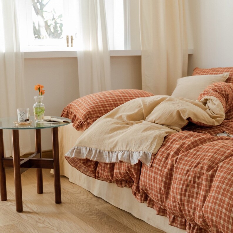 Purple Plaid Ruffle Bedding Set Purple PLAID DOUBLE SIDED - Etsy