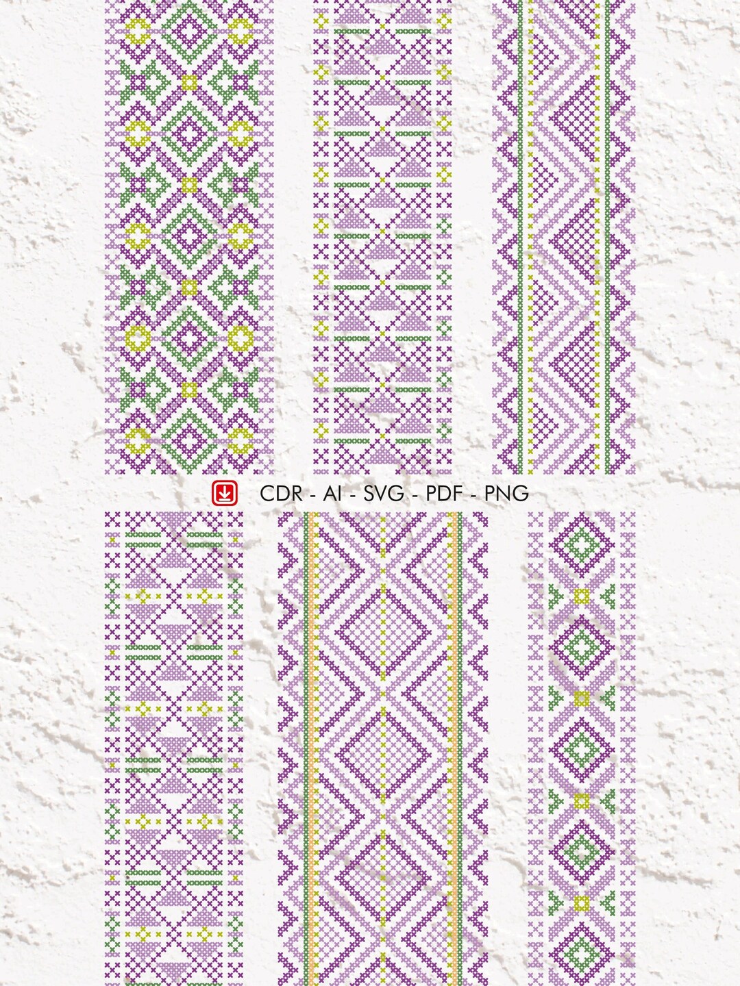 A Set of Ethnic Patterns of the Same Color. Embroidery, Printing ...