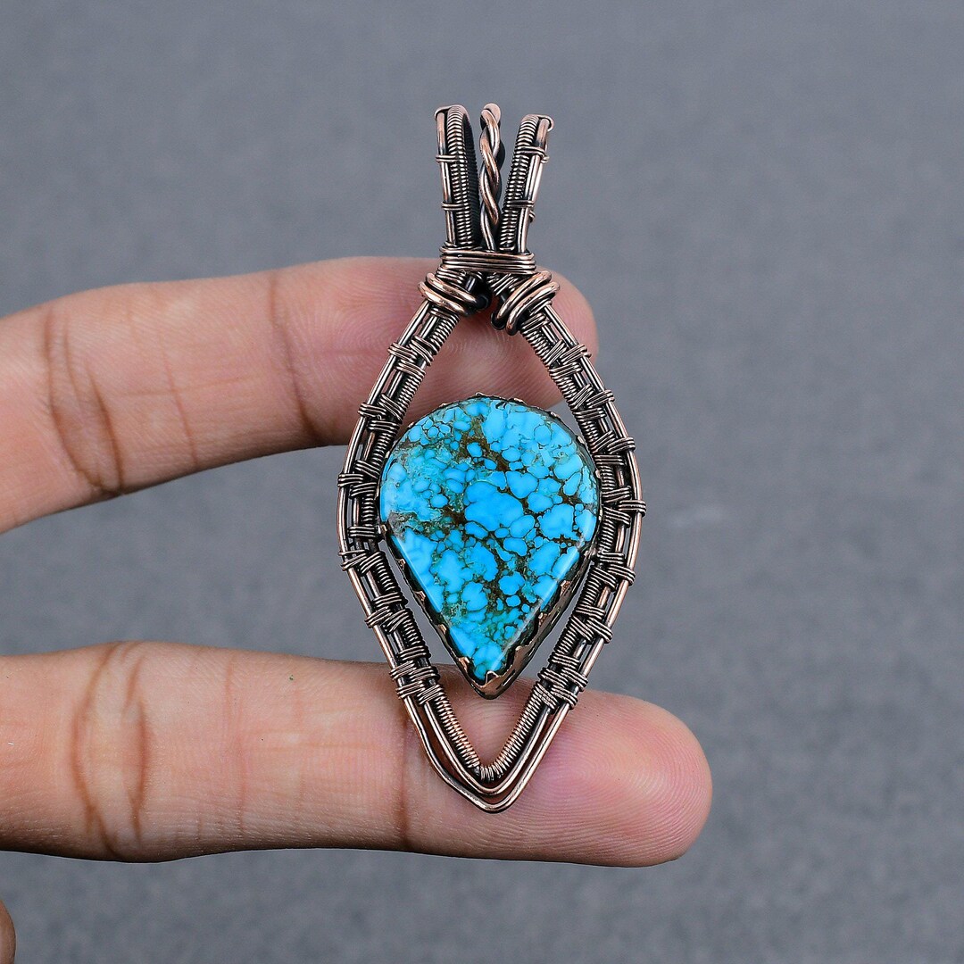Natural Tibetan Turquoise Pendant Turquoise Gemstone Copper Wire ...