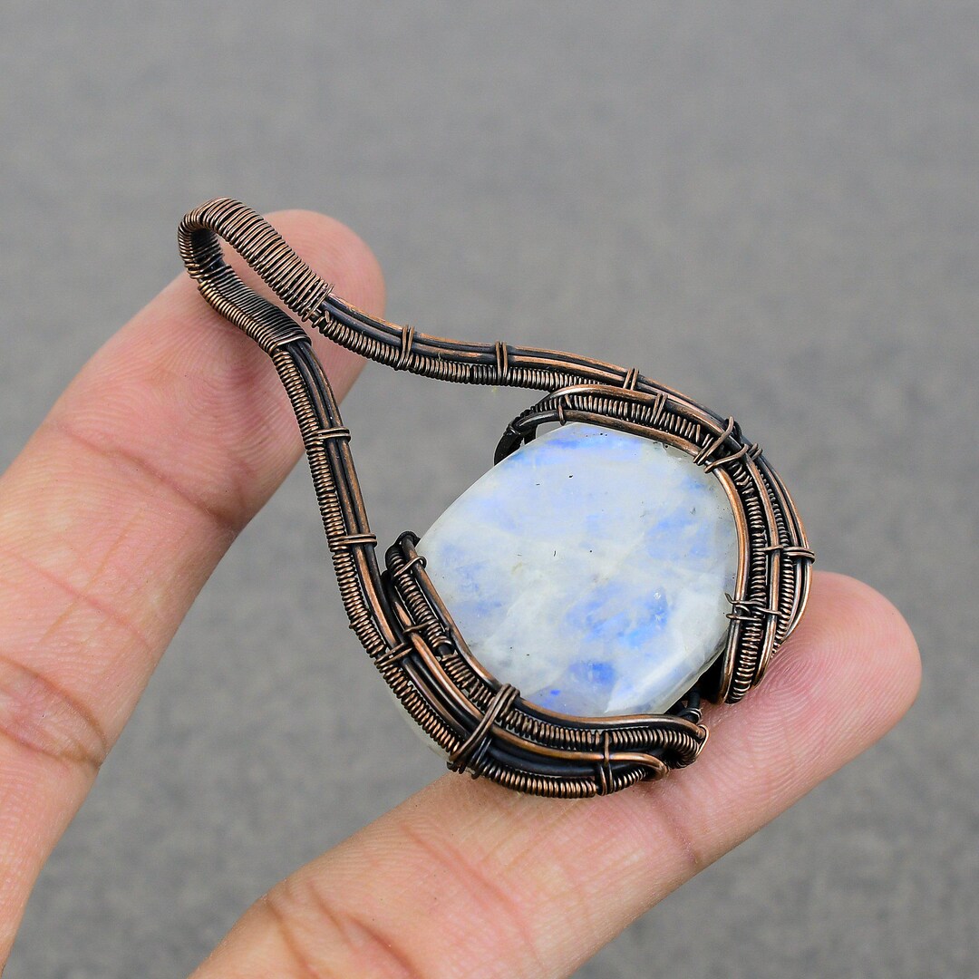 Handmade Copper Wire Wrapped Rainbow Moonstone Pendant Necklace - Etsy