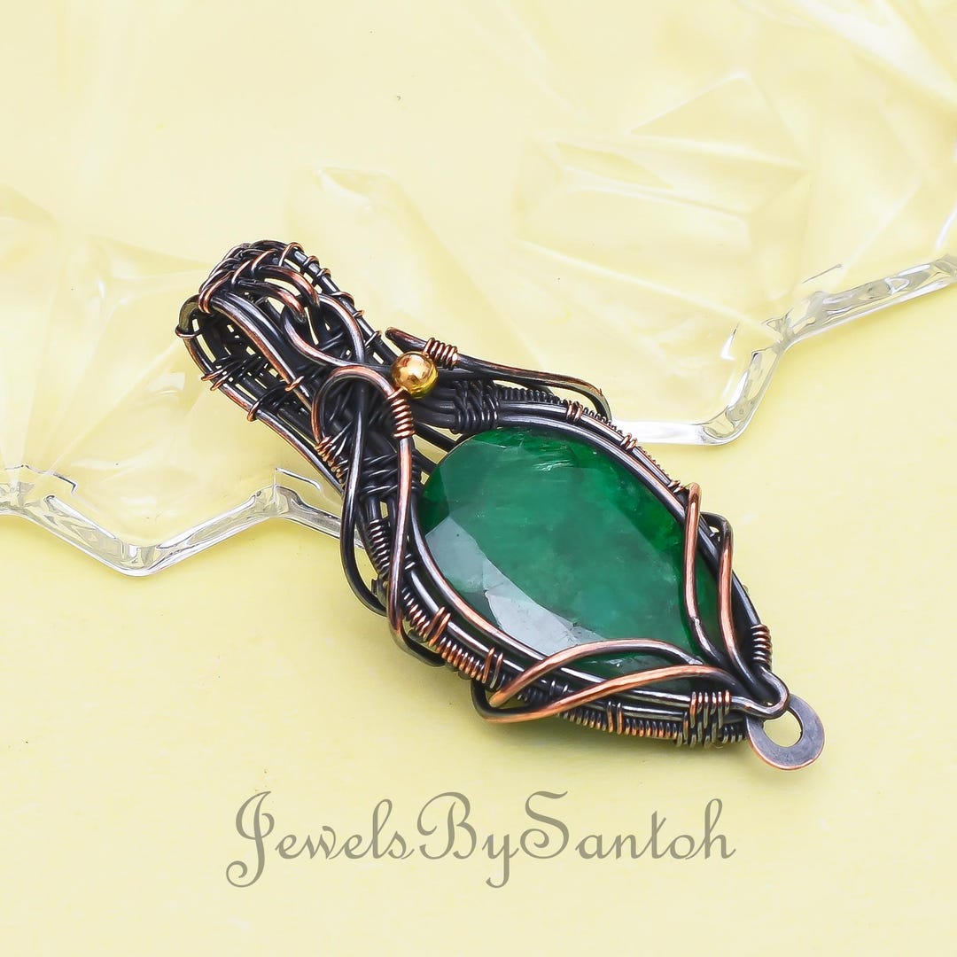 Handmade Zambian Emerald Pendant: Copper Wire Wrapped Jewelry - Etsy