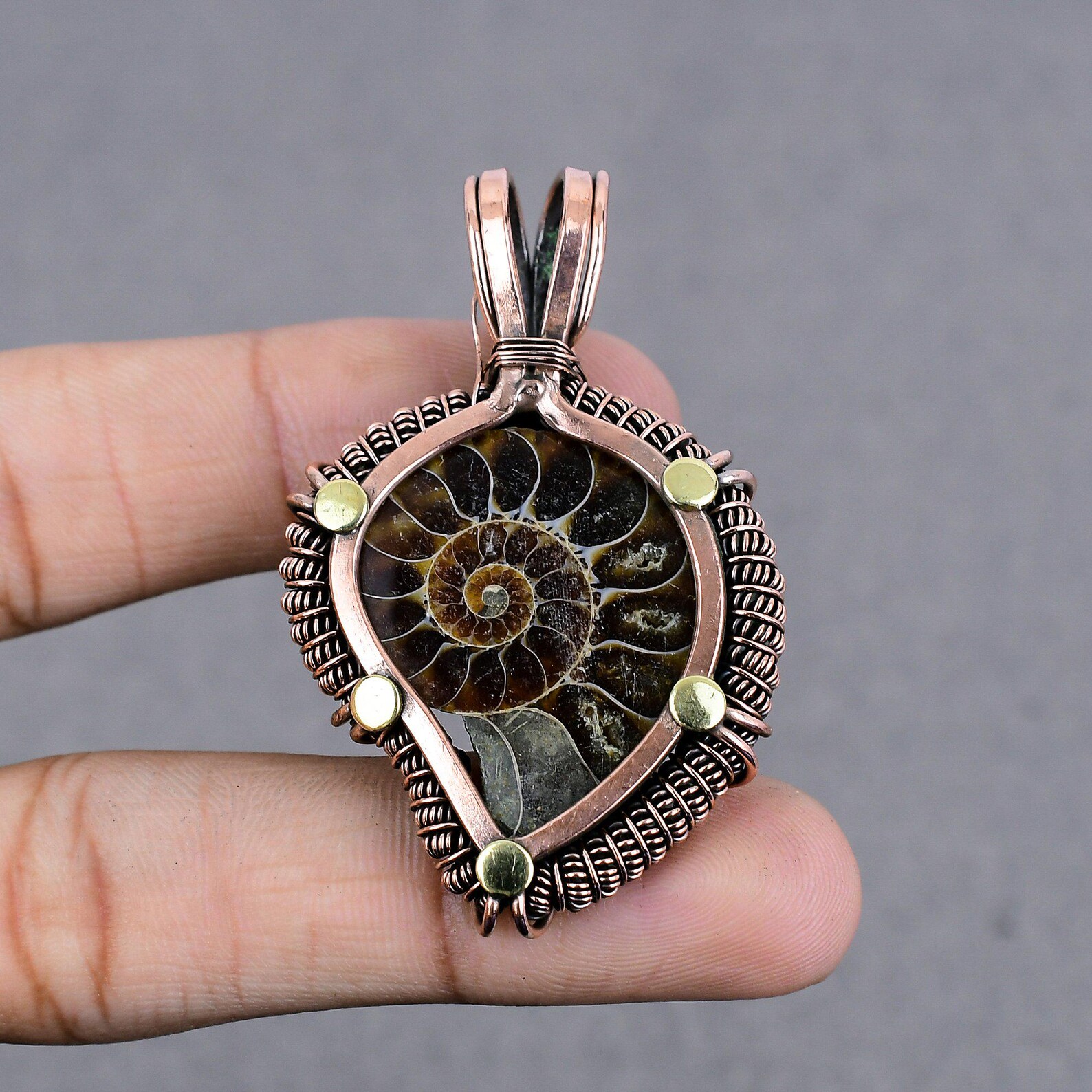Handmade Copper Wire Wrapped Ammonite Shell Pendant Necklace - Etsy