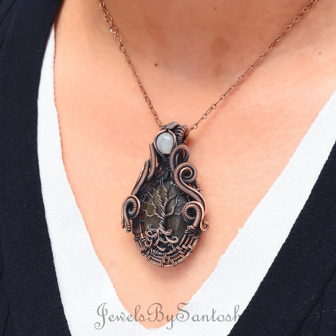 Gold Sheen Obsidian Tree of Life Pendant | Copper Wire Wrapped Obsidian ...