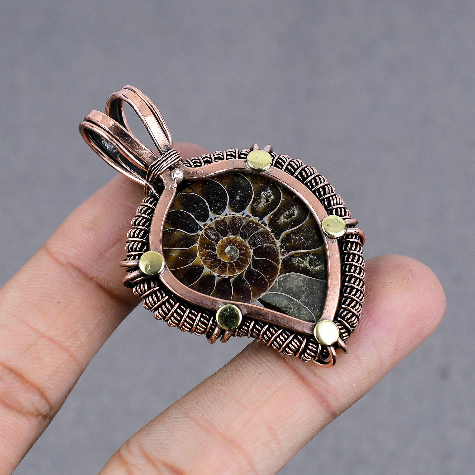 Handmade Copper Wire Wrapped Ammonite Shell Pendant Necklace - Etsy