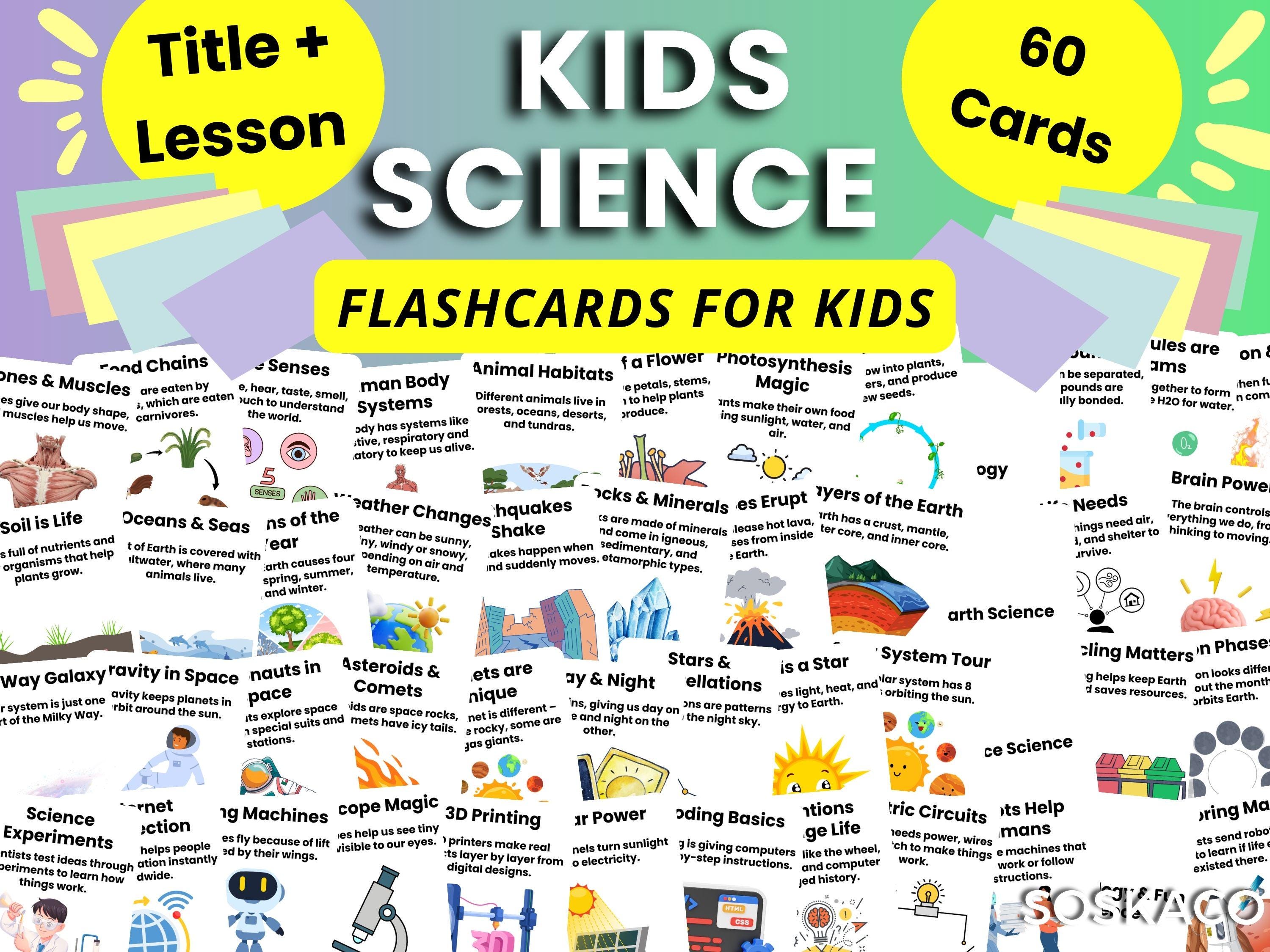 Kids Science Flashcards, Physics Chemistry Biology Space Science ...