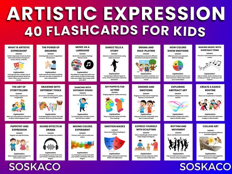 Artistic Expression Flashcards for Kids, Boost Creativity With Drawing ...
