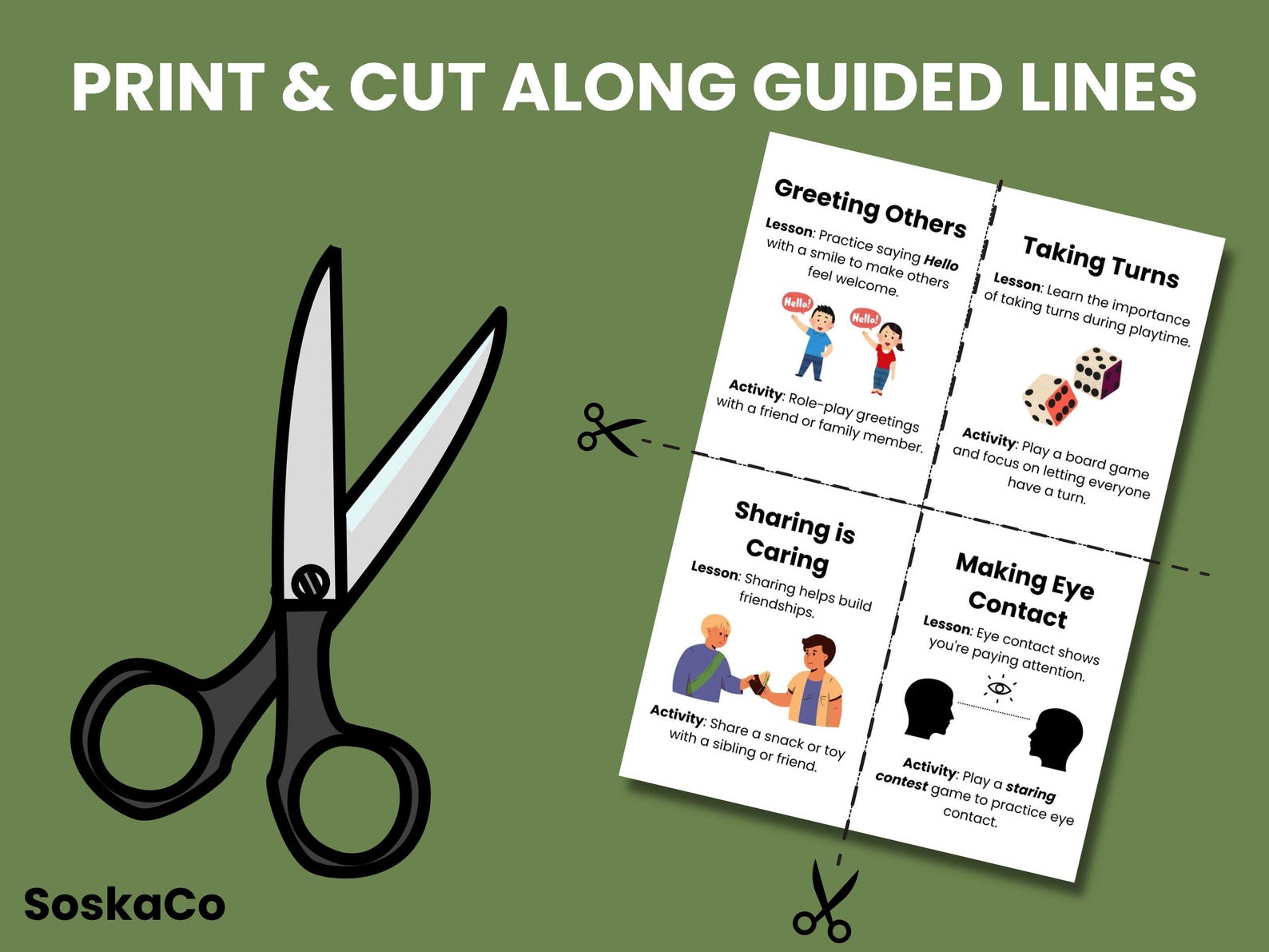 Social Skills Flashcards for Kids Worksheets Coping Strategies Workbook ...