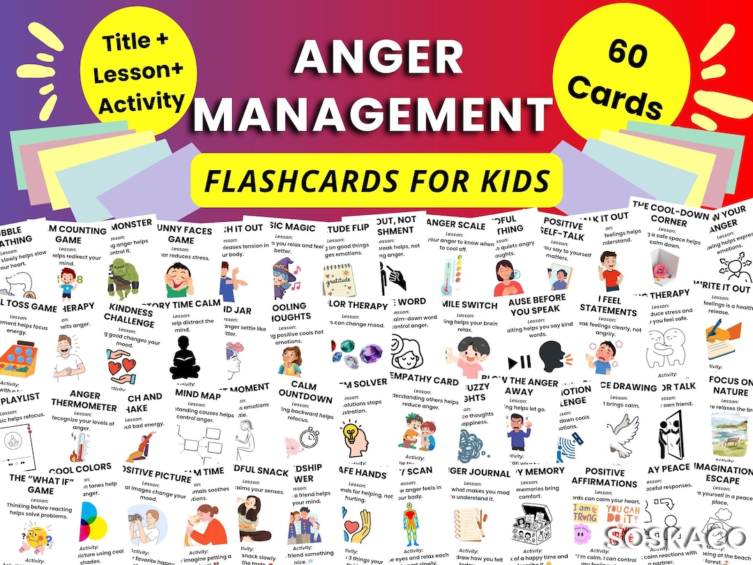 Anger Management Flashcards for Kids | Emotional Regulation Activities ...