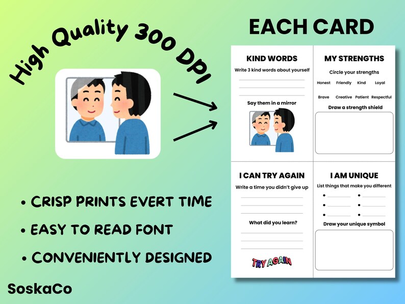 Self Esteem Worksheets for Kids, Self Confidence Workbook, Positive ...