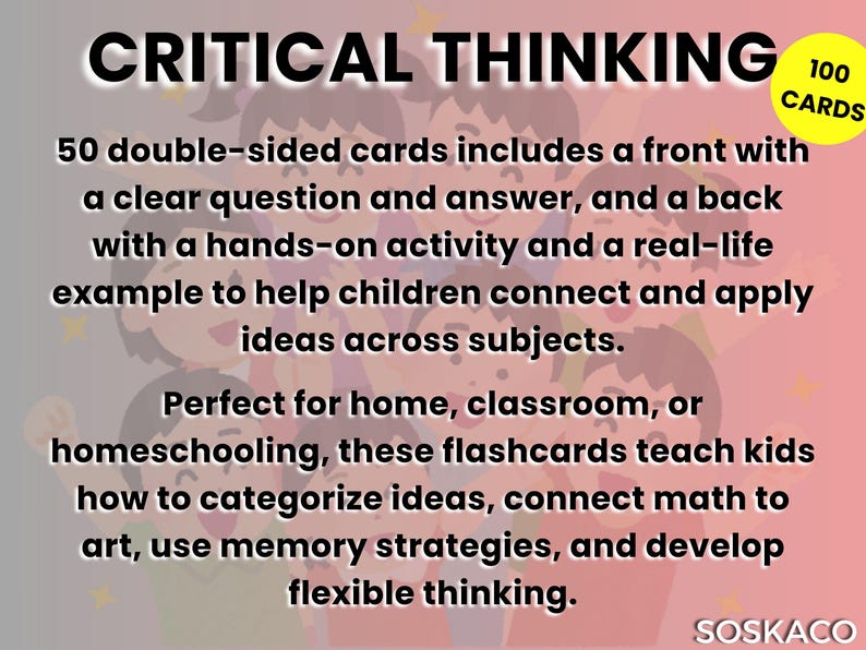 Critical Thinking Flashcards for Kids, Cards Learning Activities ...