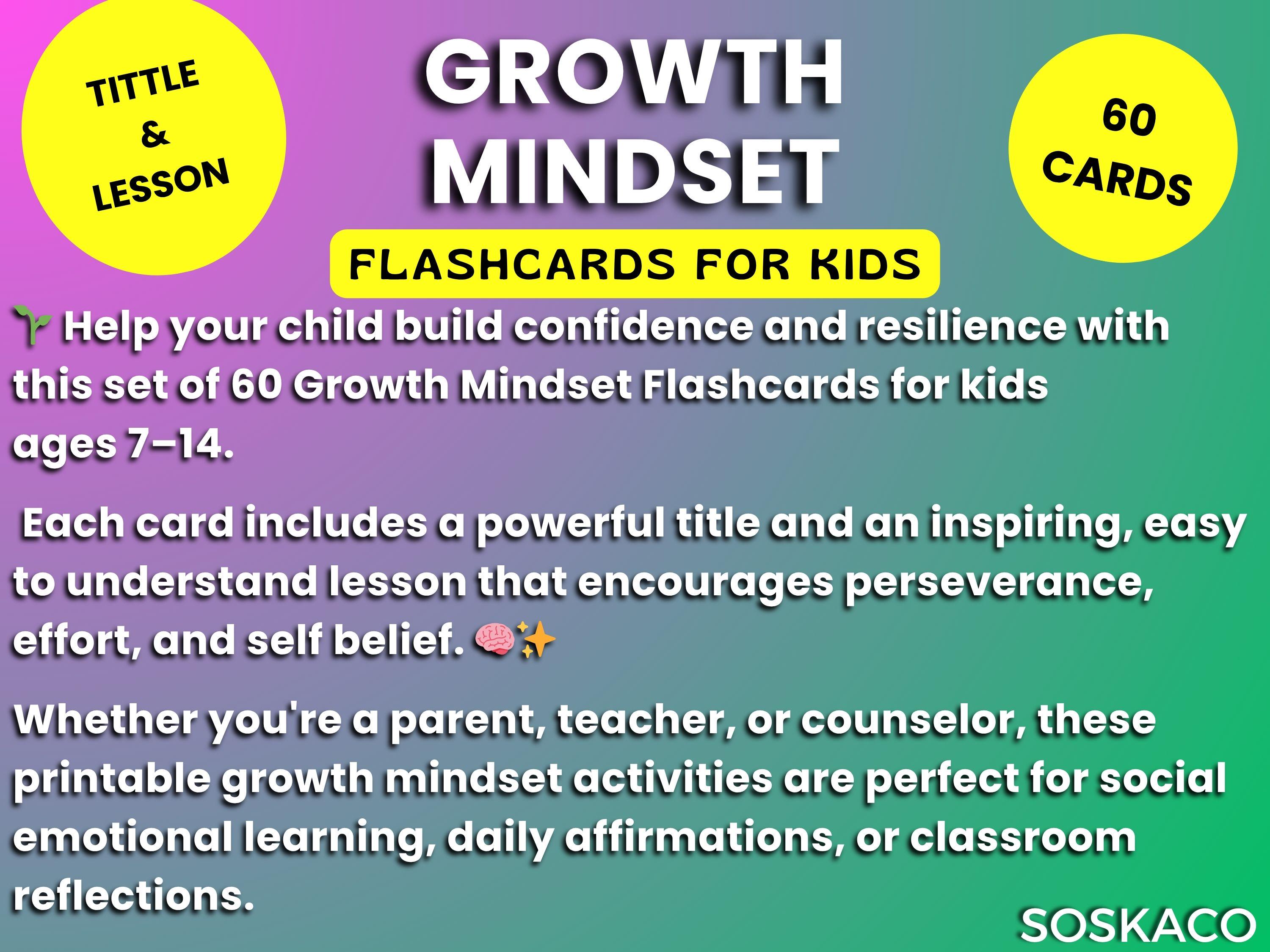 Growth Mindset Flashcards for Kids, Confidence Activities, Affirmation ...