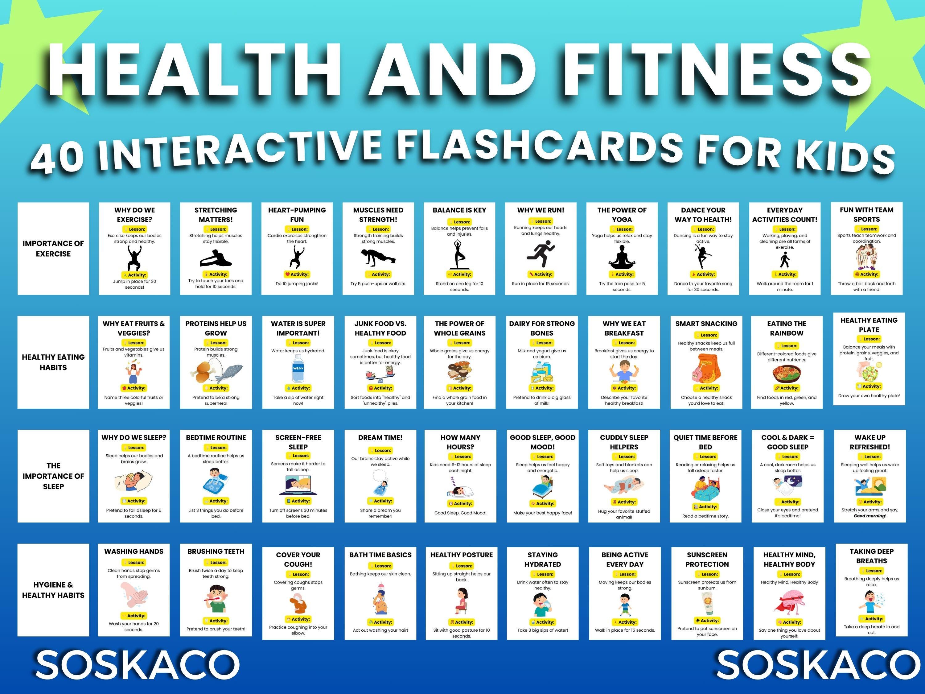 Healthy Habits Flashcards for Kids, Nutrition & Self Care, Educational ...