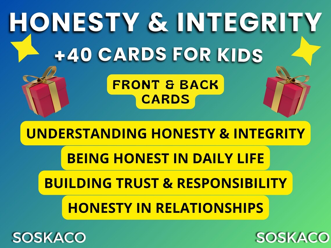 Honesty and Integrity Flashcards for Kids, Truthfulness, Responsibility ...
