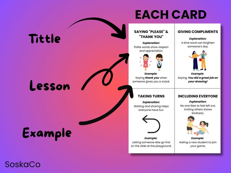 Kindness & Respect Flashcards for Kids, Social Skills Worksheet ...