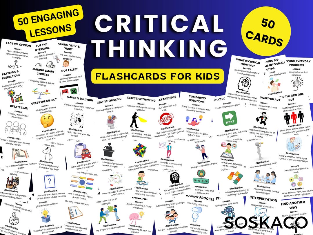 Critical Thinking Flashcards for Kids, Printable Learning Decision ...