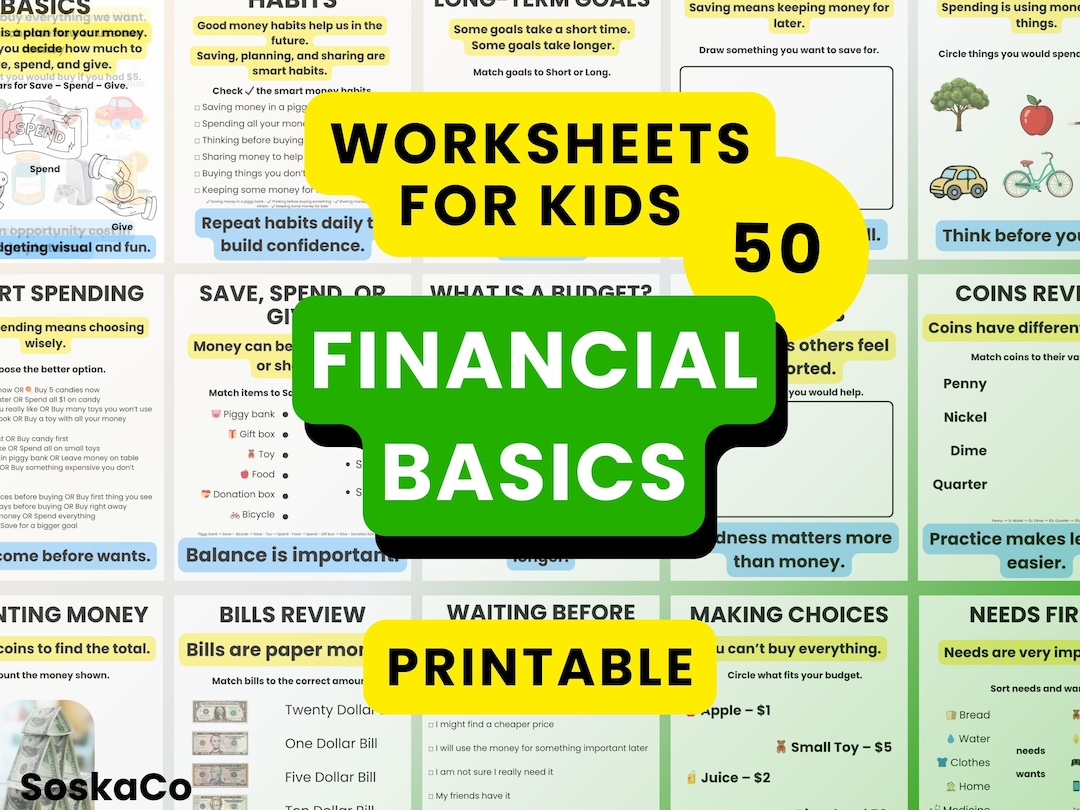 Financial Basics Worksheets for Kids, Learning Workbook Smart Money ...