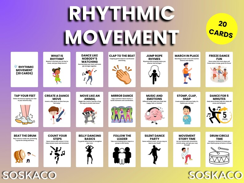 Physical Development Flashcards for Kids, Stretching, Body Signals ...