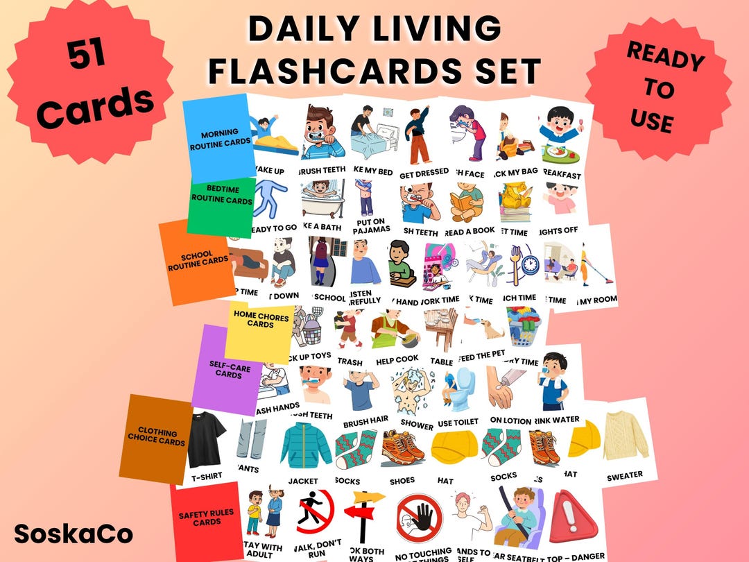 Daily Living Routine Flashcards Autism, Visual Schedule Cards, Non ...