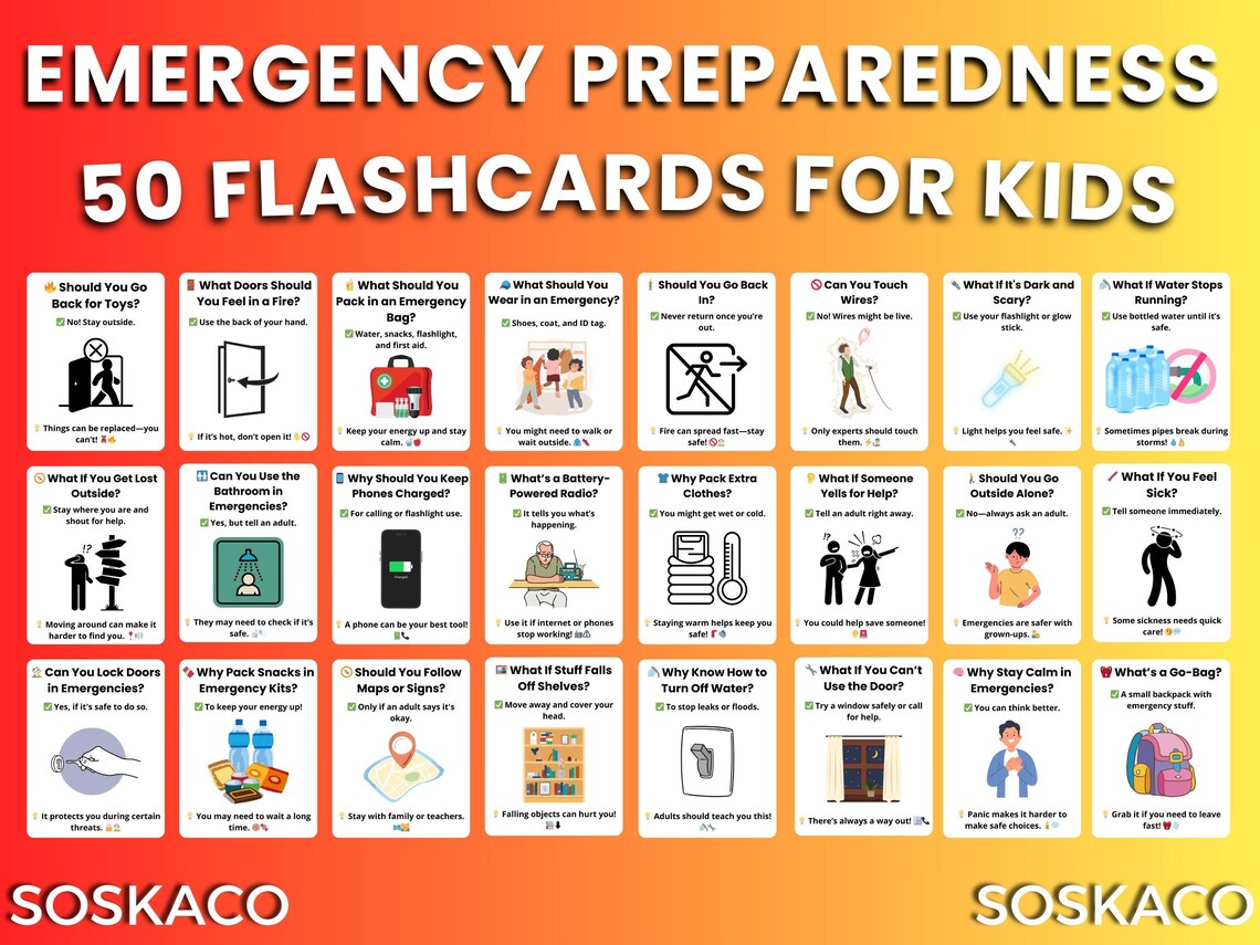 Emergency Preparedness Flashcards for Kids, Safety Skills Learning ...