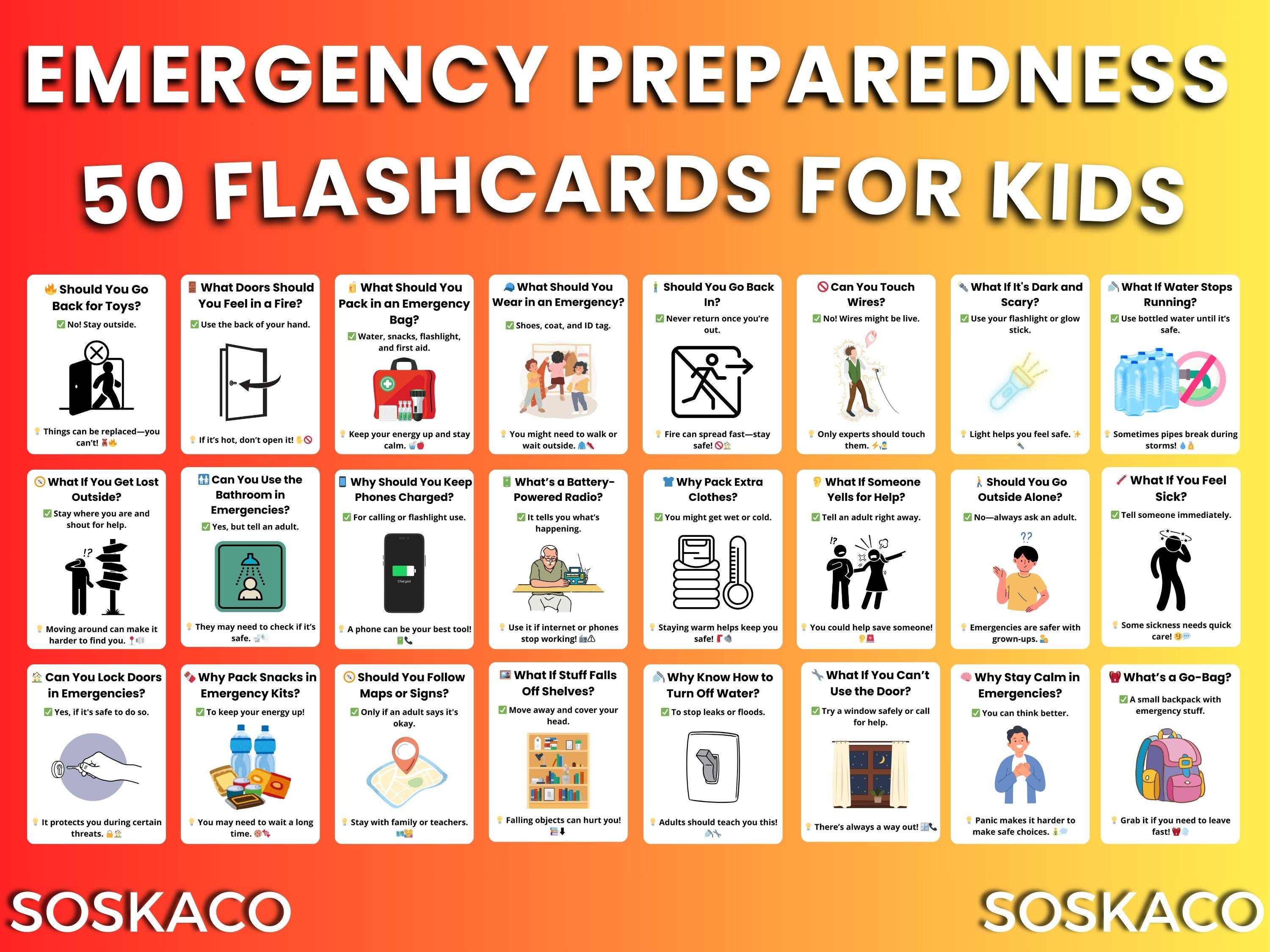 Emergency Preparedness Flashcards for Kids, Safety Skills, First Aid ...