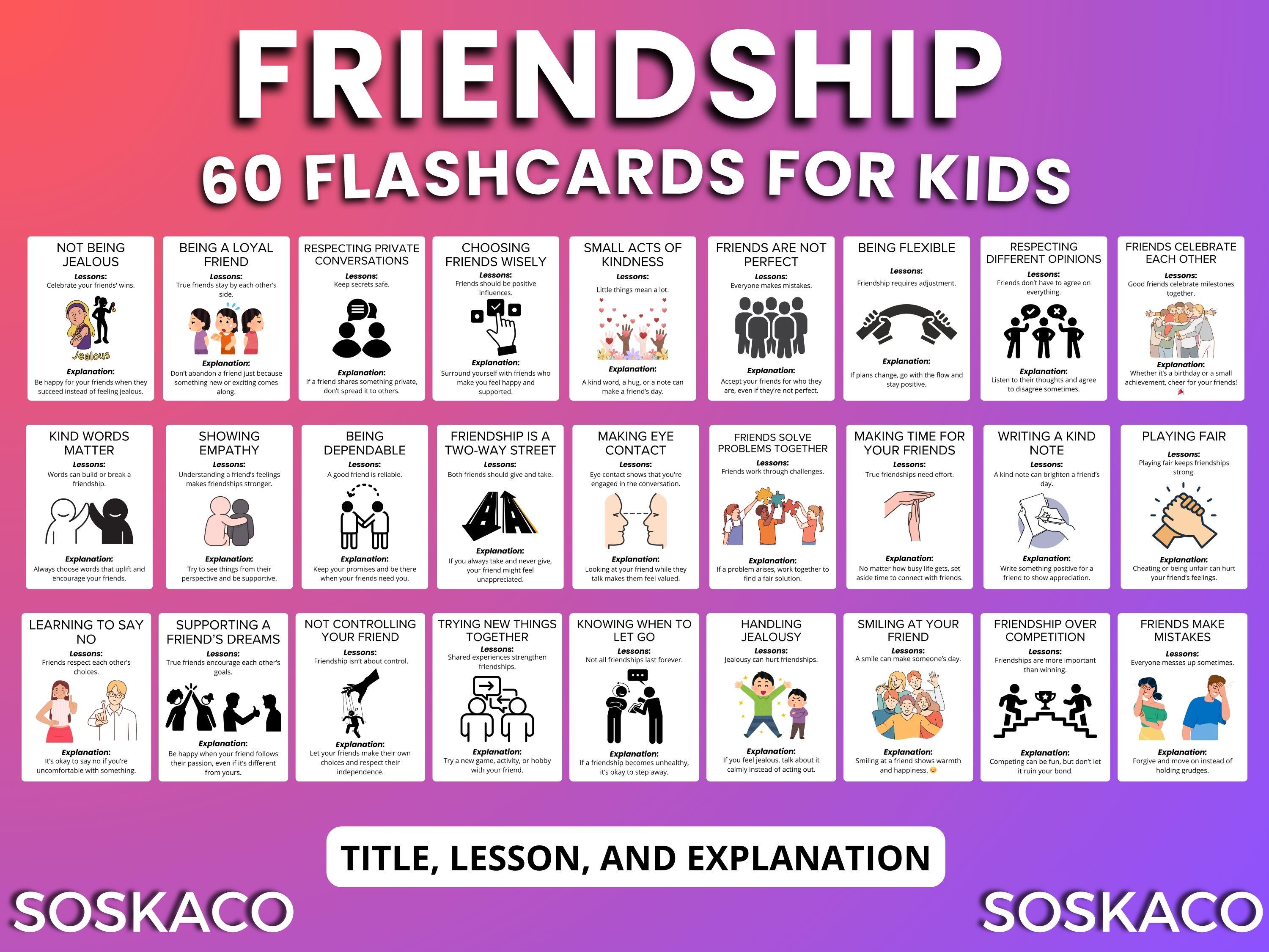 Friendship Flashcards for Kids Printable, Social Skills Activities ...