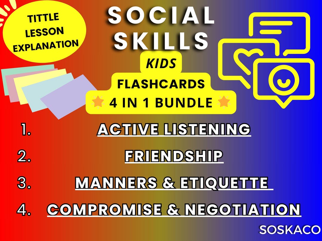 Social Skills Flashcards Bundle for Kids, Active Listening, Friendship ...