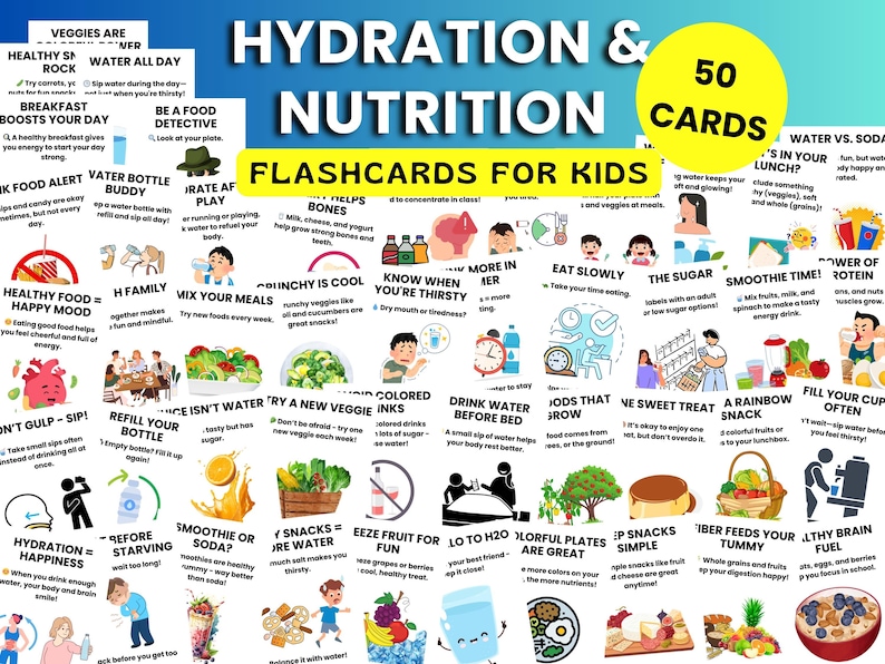 Hydration & Nutrition Awareness, Flashcards for Kids, Healthy Habits ...